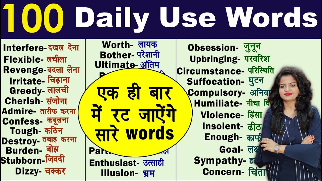 100 Daily Use English Words | Word Meaning | English Speaking Practice ...