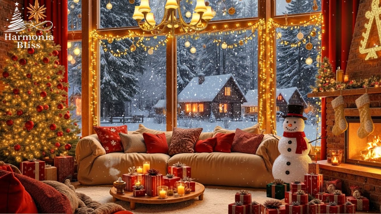 Peaceful Christmas Ambience🎄Relaxing Christmas Music With Crackling ...