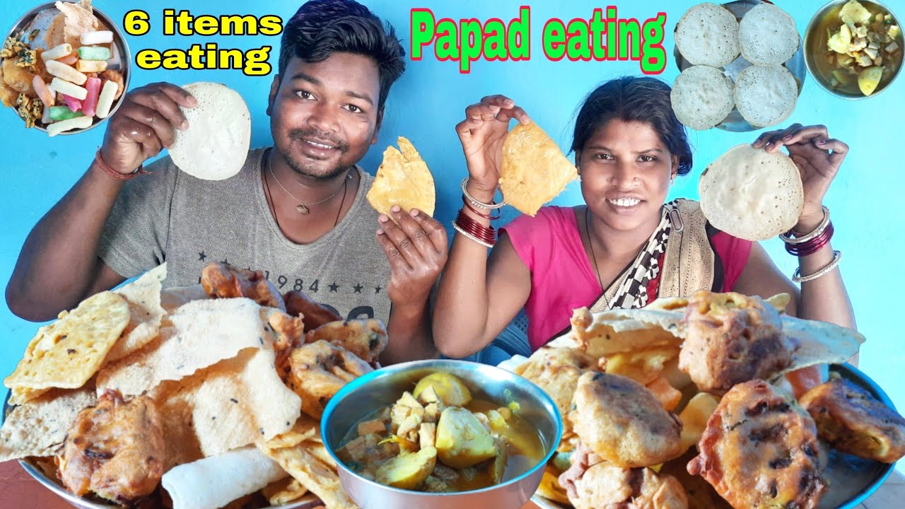 Papad potato pakoda rice roti eating | pakoda vegetables with roti ...