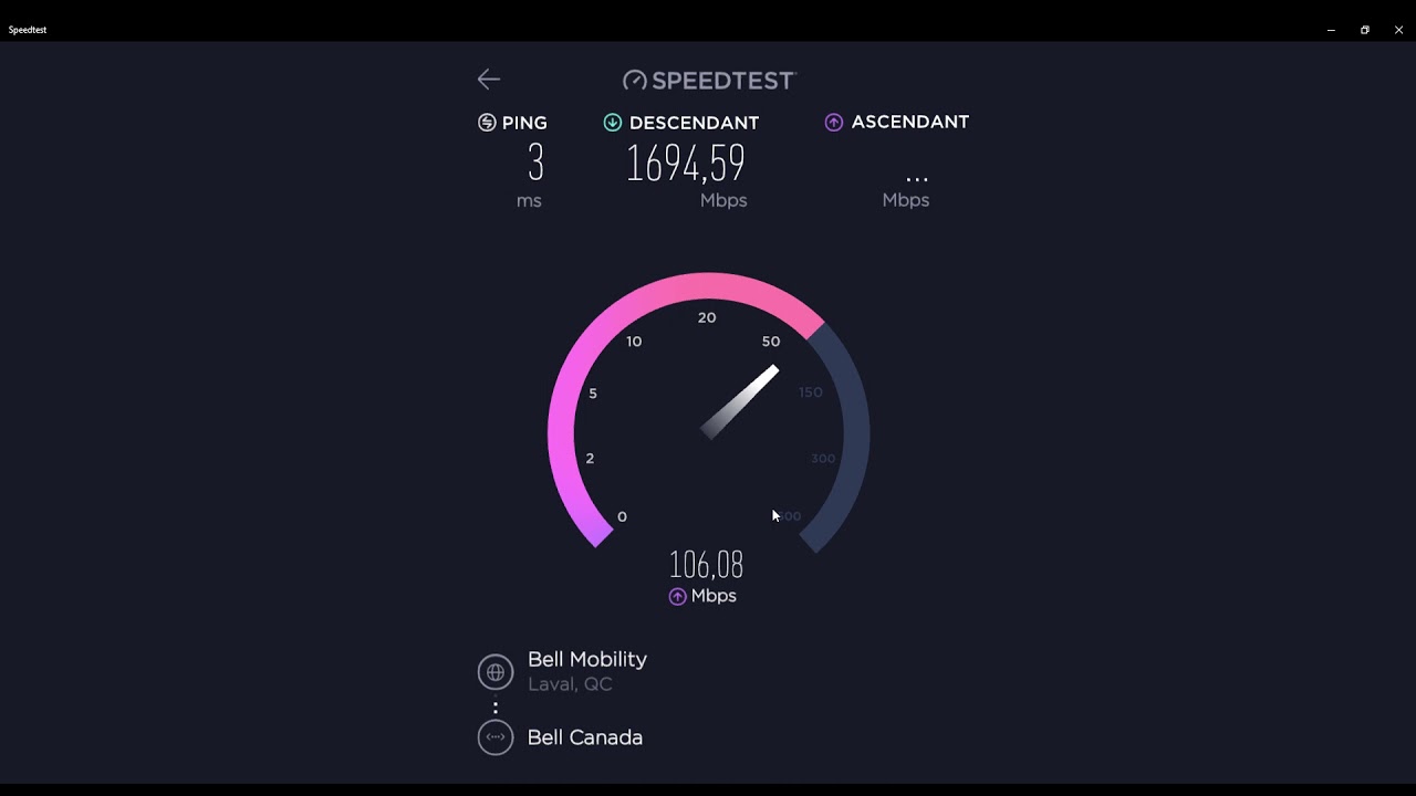 1700 mbs 1.7g speedtest ( with new Bell hub 4000) - YouTube