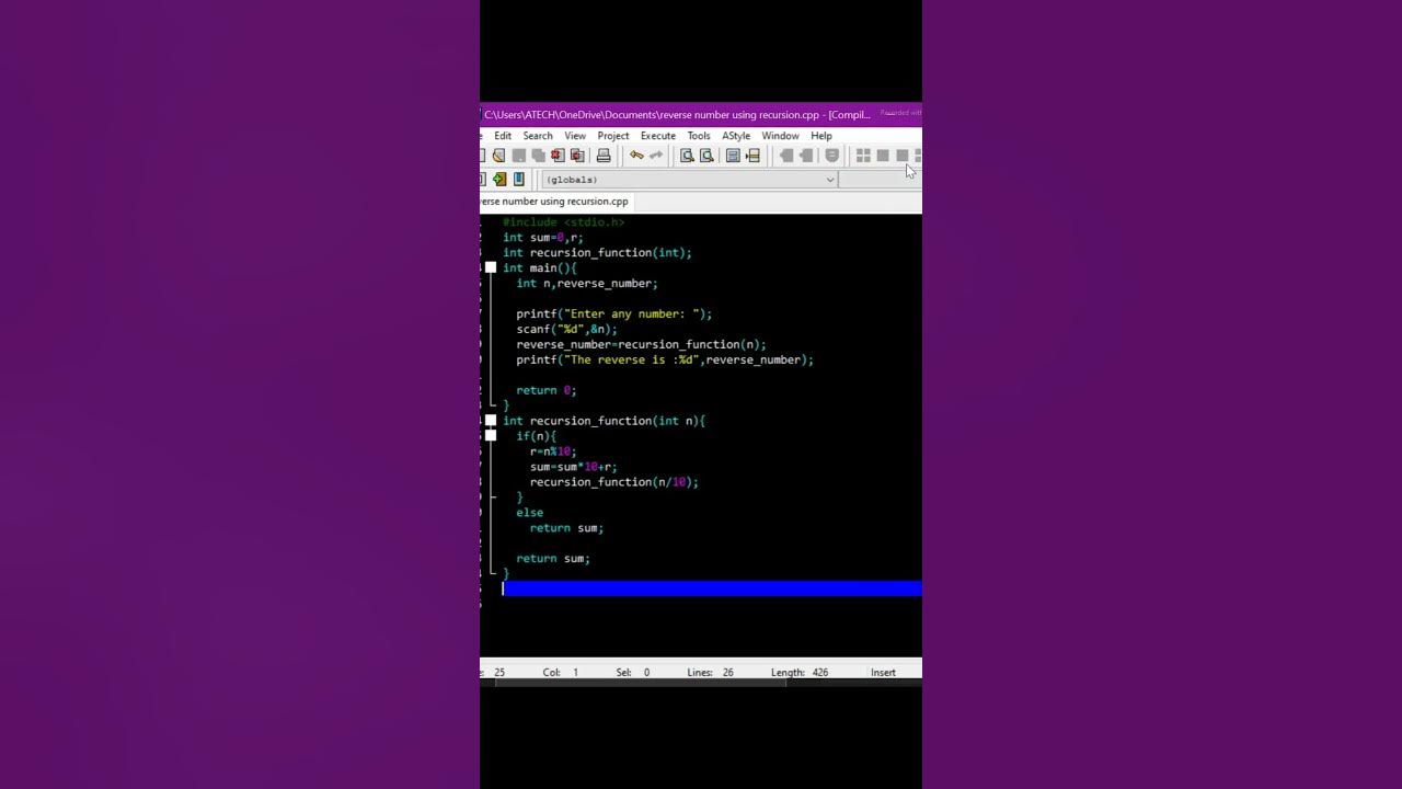Reverse A Number Coding Codinglife Shorts Viral Viralshort Shortfeed Clanguage Youtube