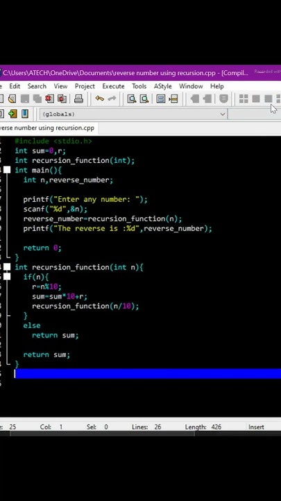 Reverse A Number Coding Codinglife Shorts Viral Viralshort Shortfeed Clanguage Youtube