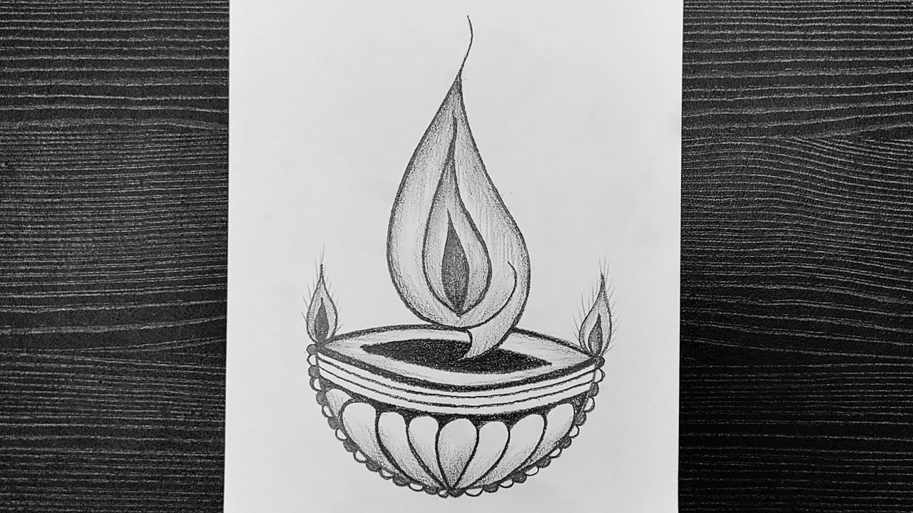 Simple Diya Drawing // Diya Drawing For Diwali Festival // Pencil Art ...
