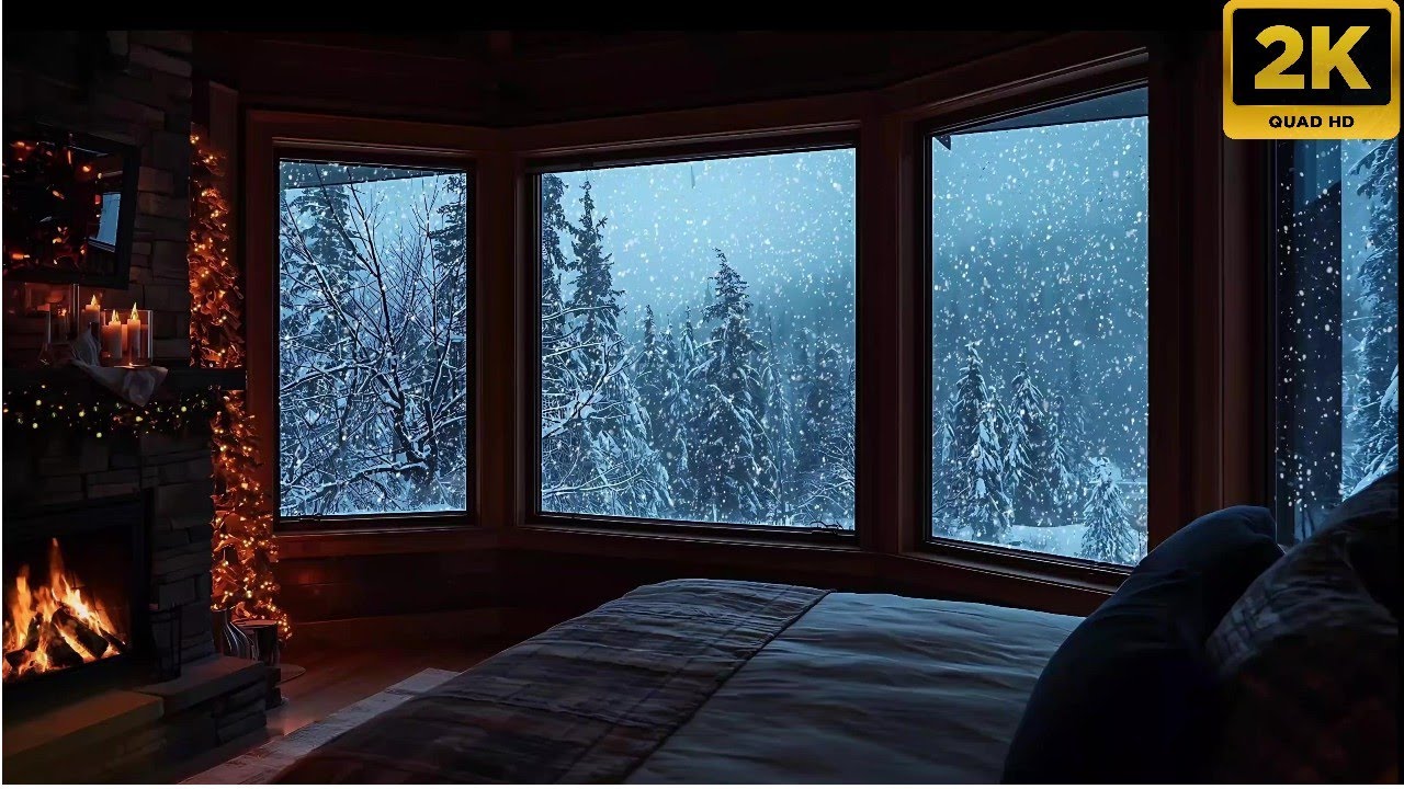 ️ Snowy Windows & Fireplace | Cozy Winter Ambience for Sleep ...