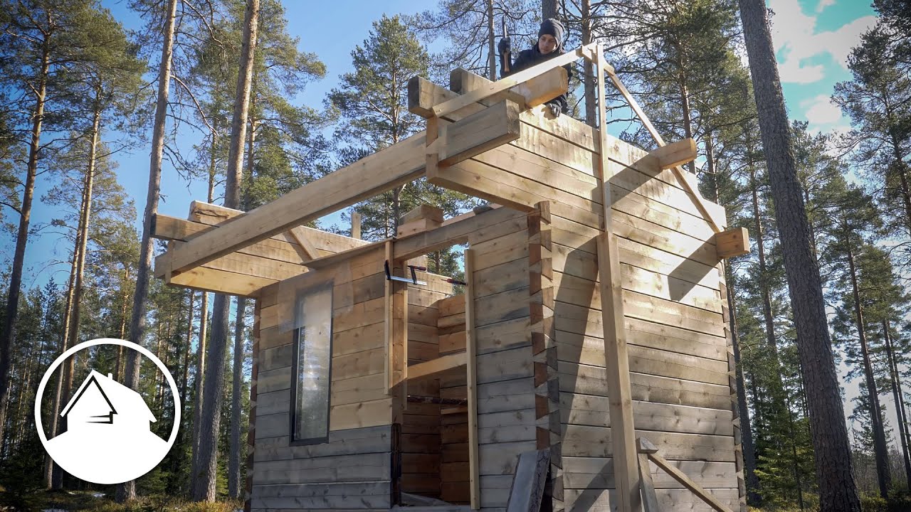 Project log cabin | Starting the roof structure & installing purlins ...