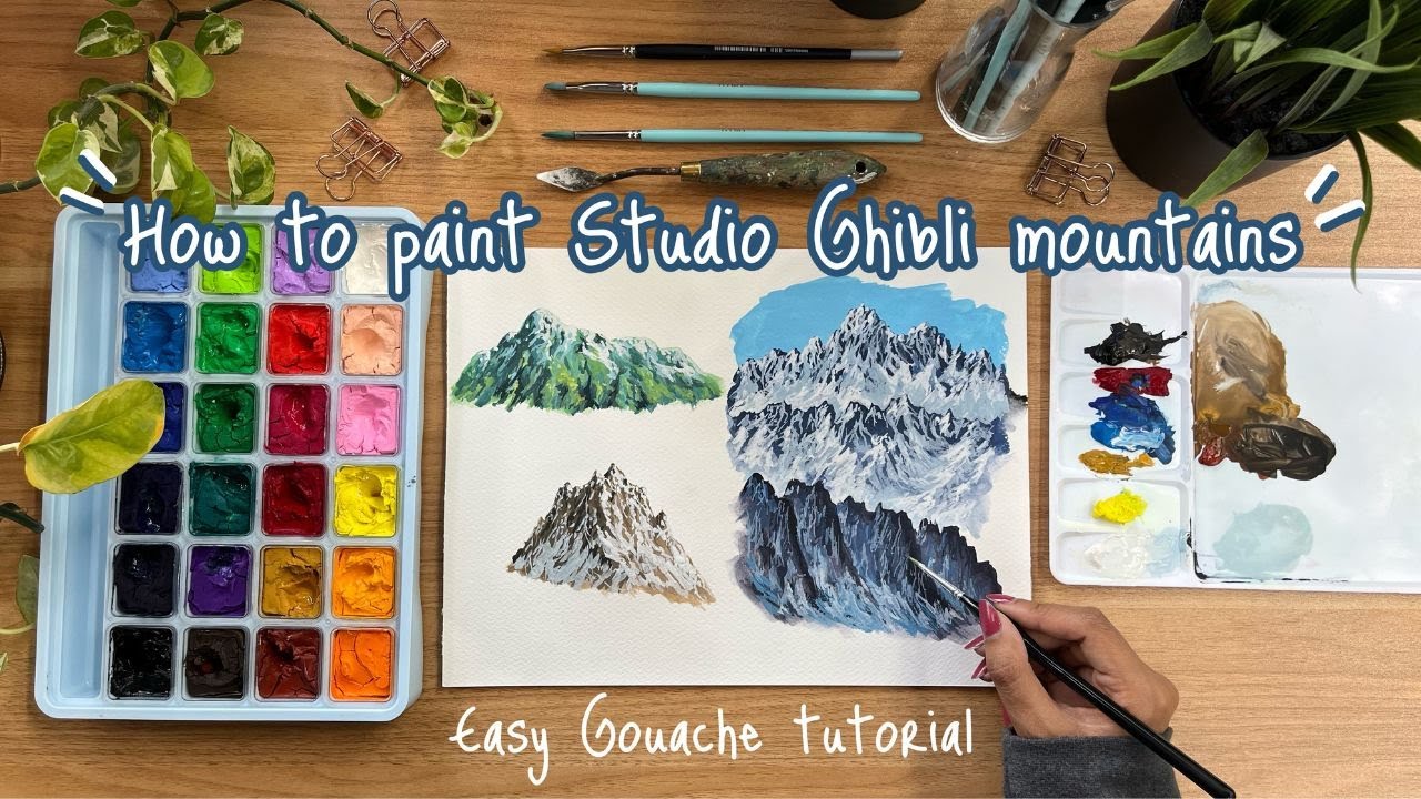 ⛰️How to Paint Studio Ghibli Mountains⛰️Beginner STEP BY STEP Gouache ...