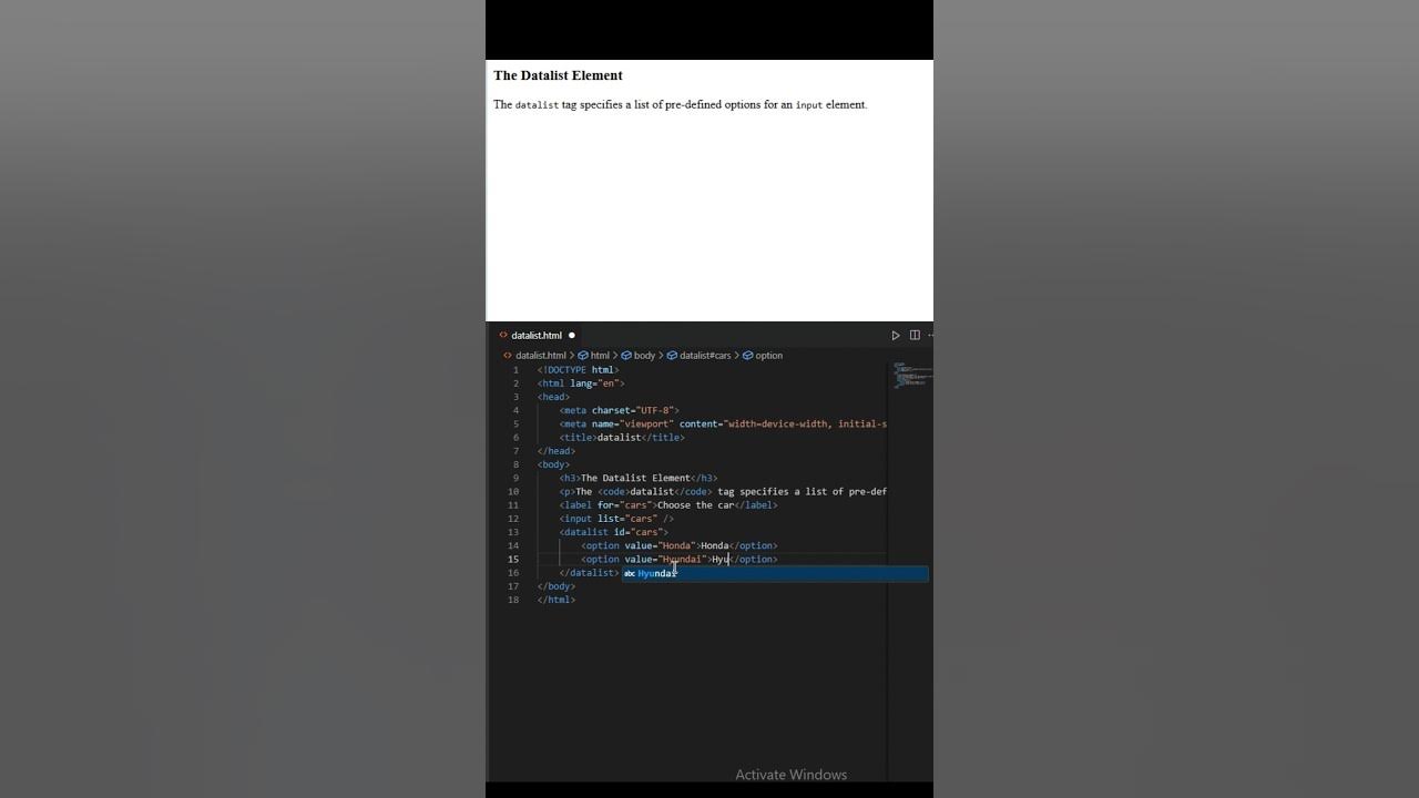 HTML datalist element #shortvideo #shorts - YouTube