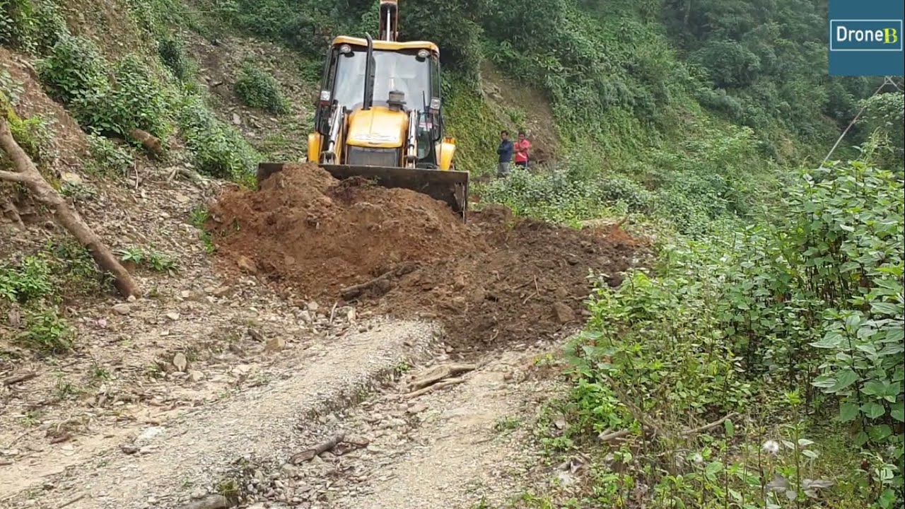 Amazingly Fixing Hilly Damaged Road-Backhoe Loader-Hilly Road Building ...