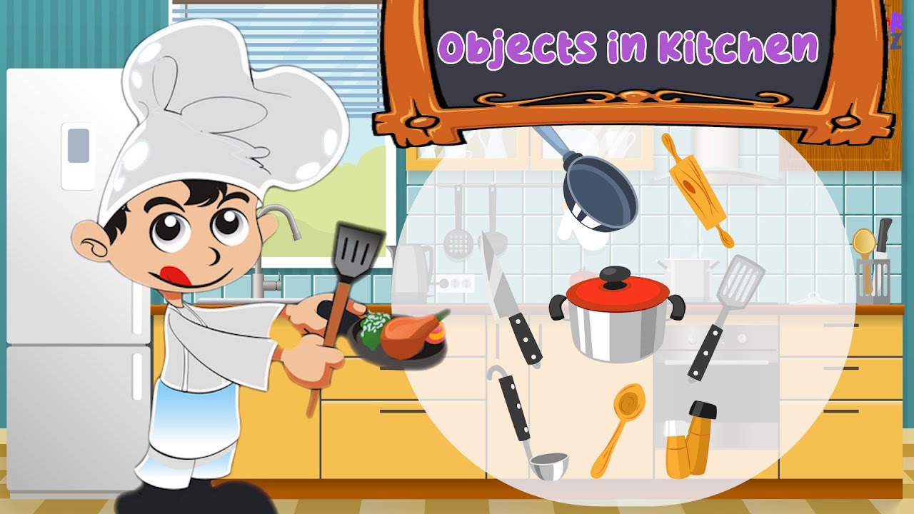 THINGS IN A KITCHEN | Kitchen Vocabulary for Kids | Learn objects in a ...