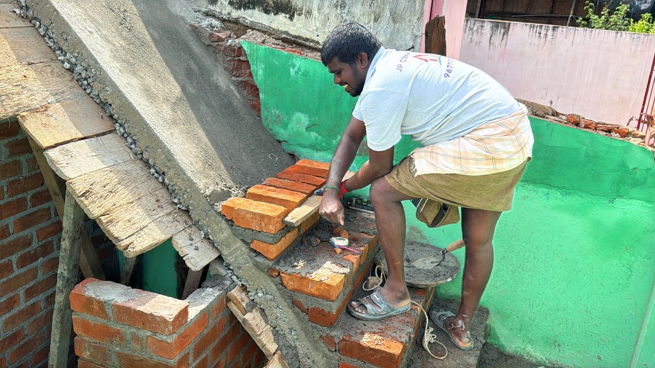 Construction of Stairs_ Outdoor Slanted Roof Brick Steps Build ...