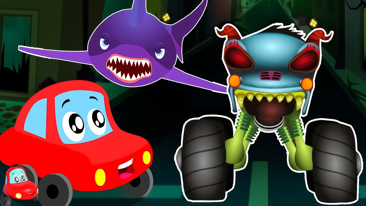 Scary Flying Shark Kids Car Cartoon & Fun Songs by Little Red Car - YouTube