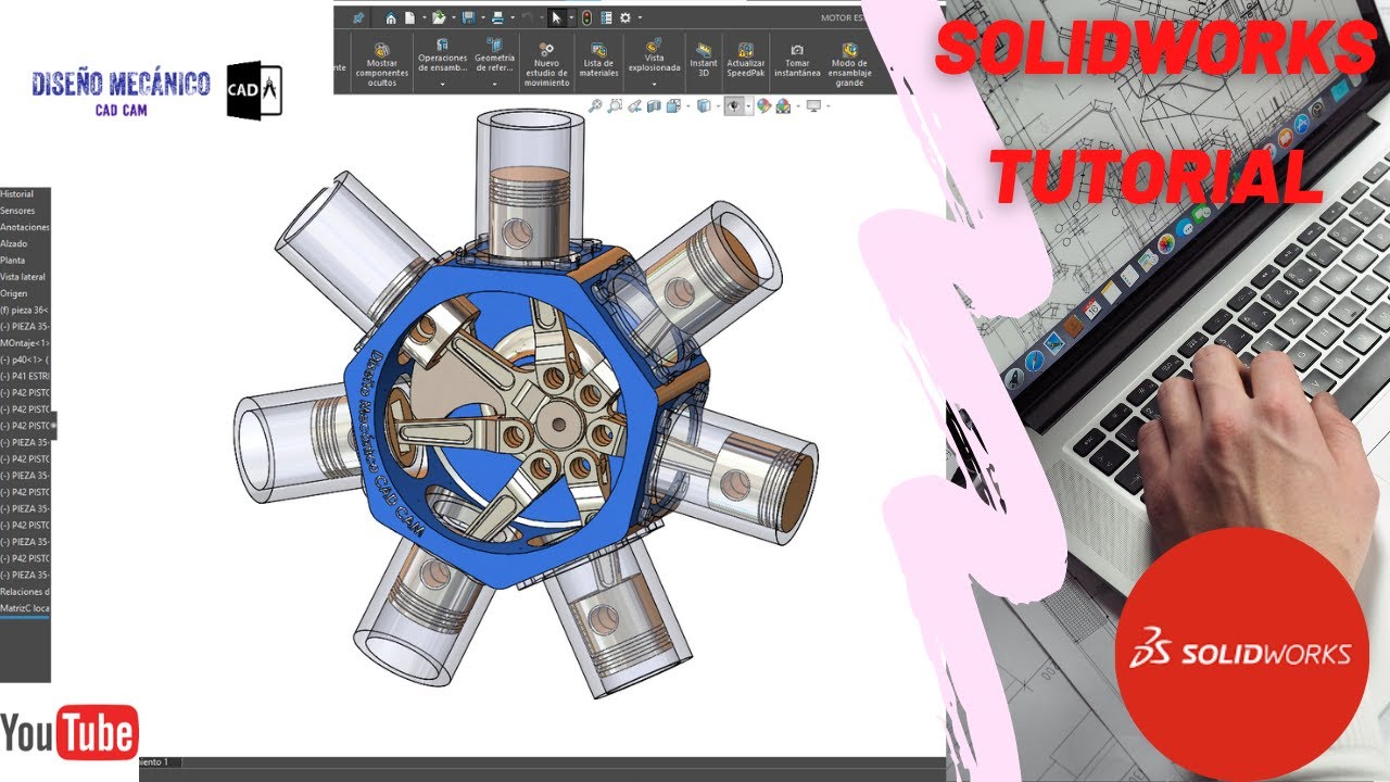 Motor estrella paso a paso SOLIDWORKS, ENSAMBLES EN SOLIDWORKS - YouTube