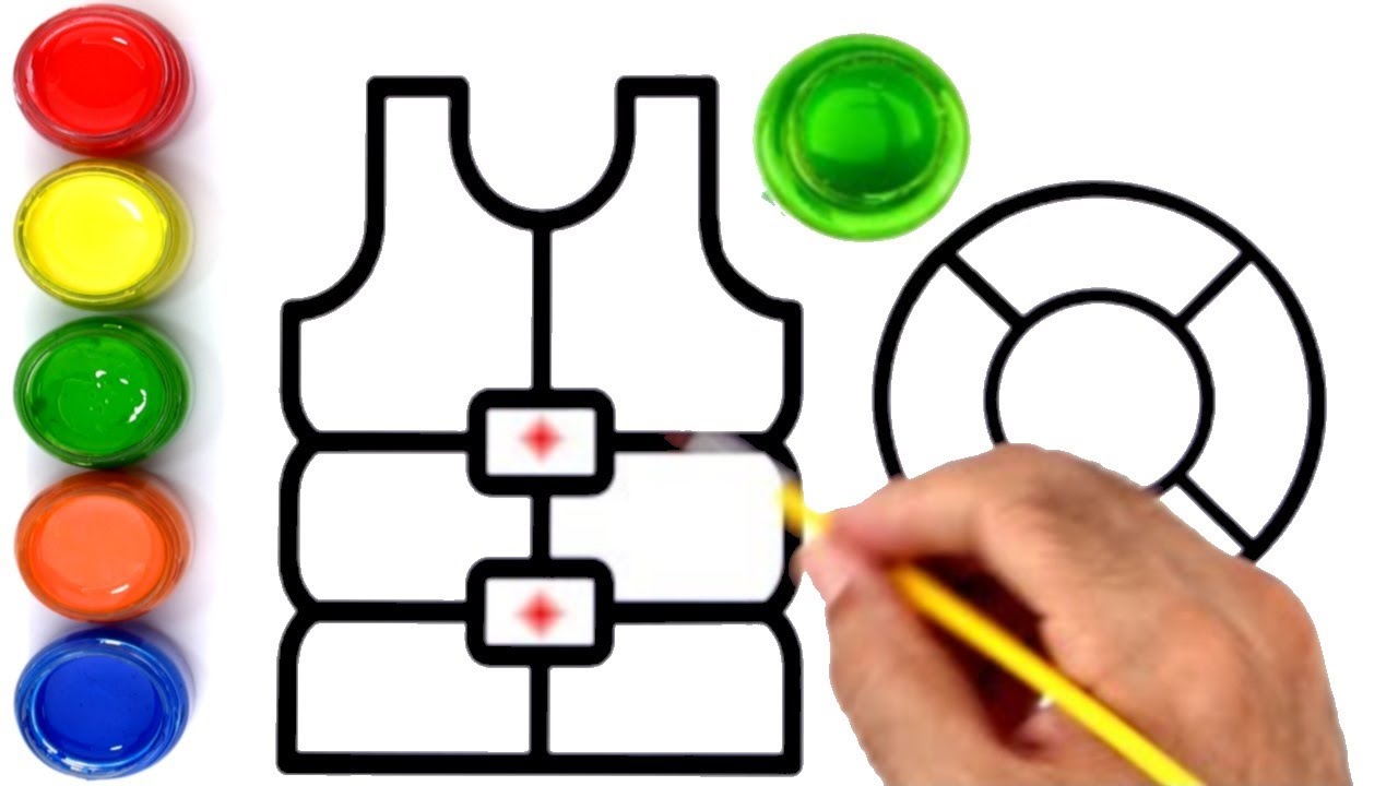 Glitter Life Jacket Coloring and Drawing | Learn Colors for Children ...