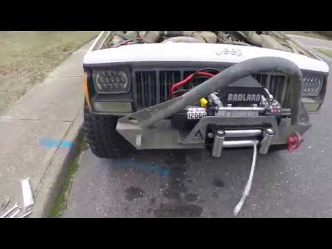 HARBOR FREIGHT BADLANDS WINCH INSTALLED ON A JEEP CHEROKEE XJ - YouTube