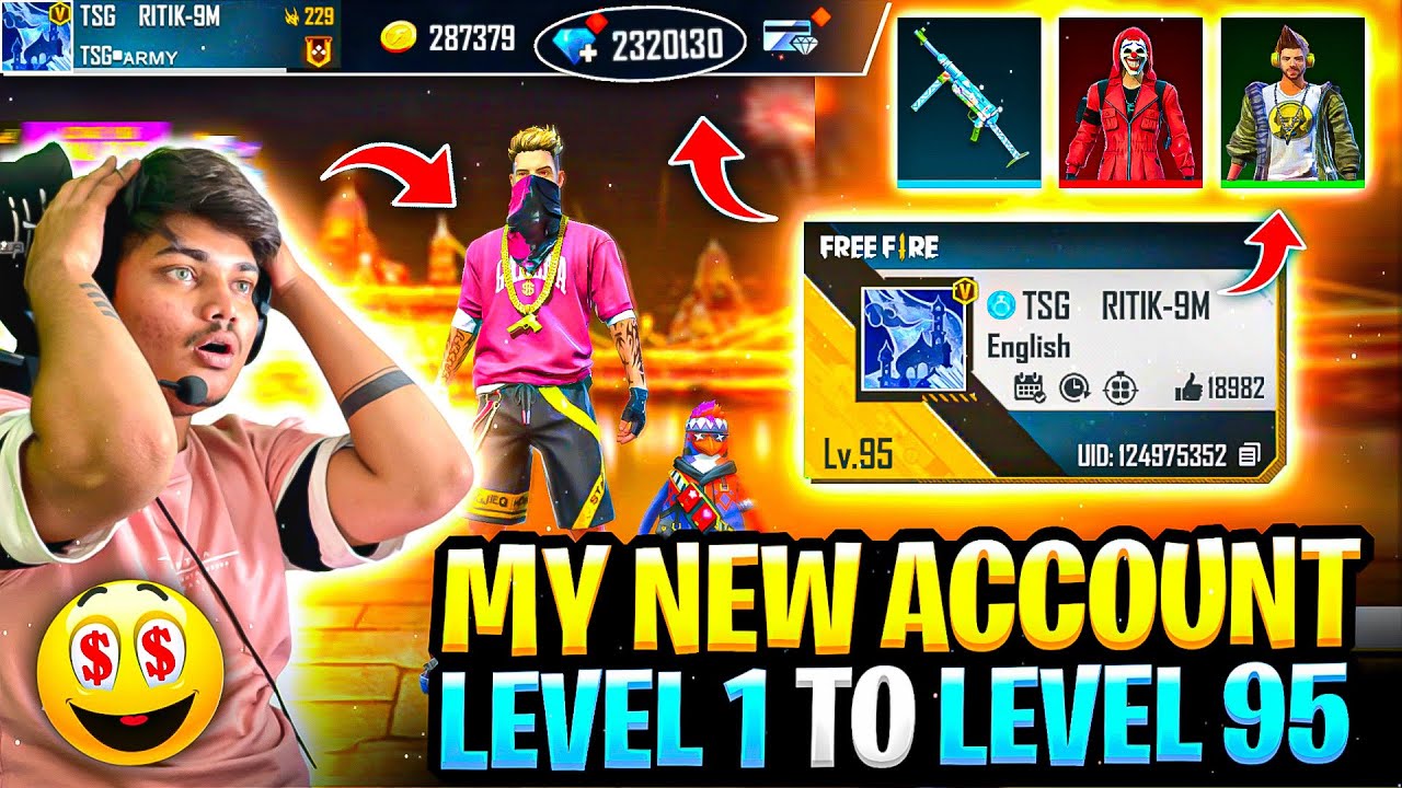I Got Free Fire Highest Level Account😍|| Level 1 To Level 95 All ...