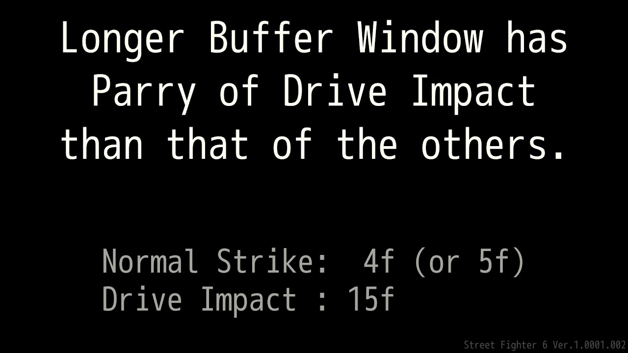 Street Fighter 6:SYSTEM: Parry of Drive Impact has longer buffer window ...