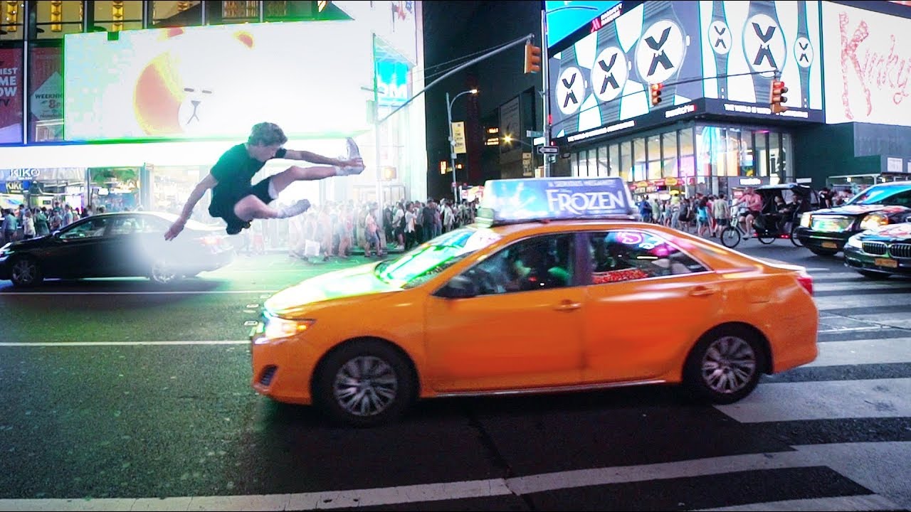 Jumping Over Cars in Timesquare! - YouTube