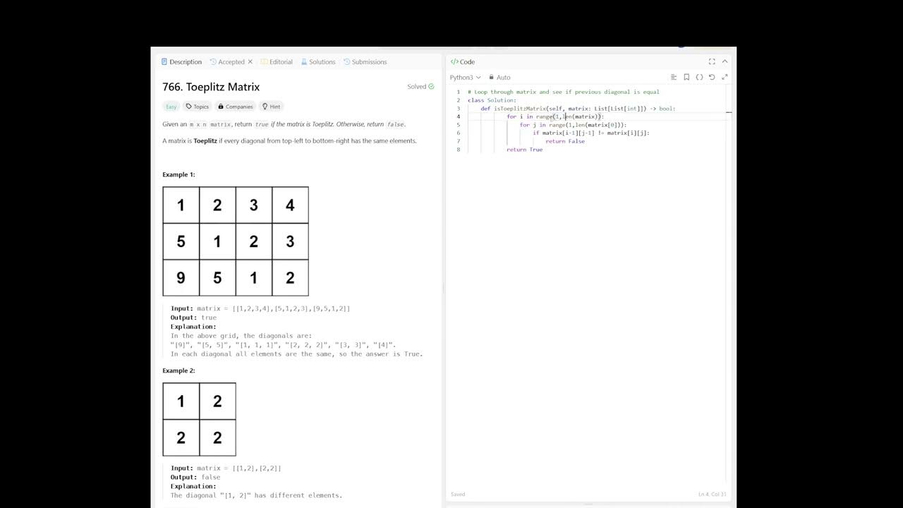 Toeplitz Matrix - YouTube
