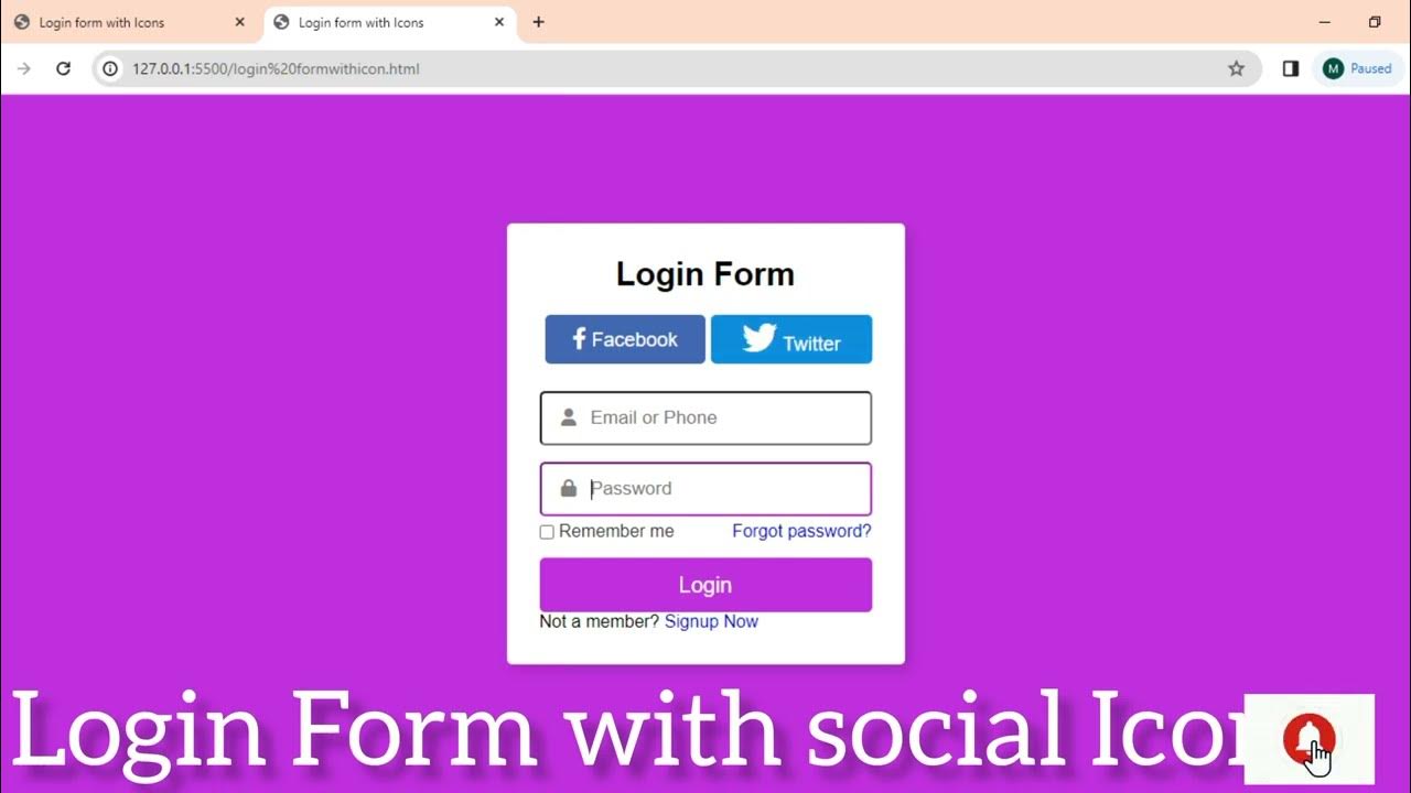How to create Login Form Using social icons - YouTube