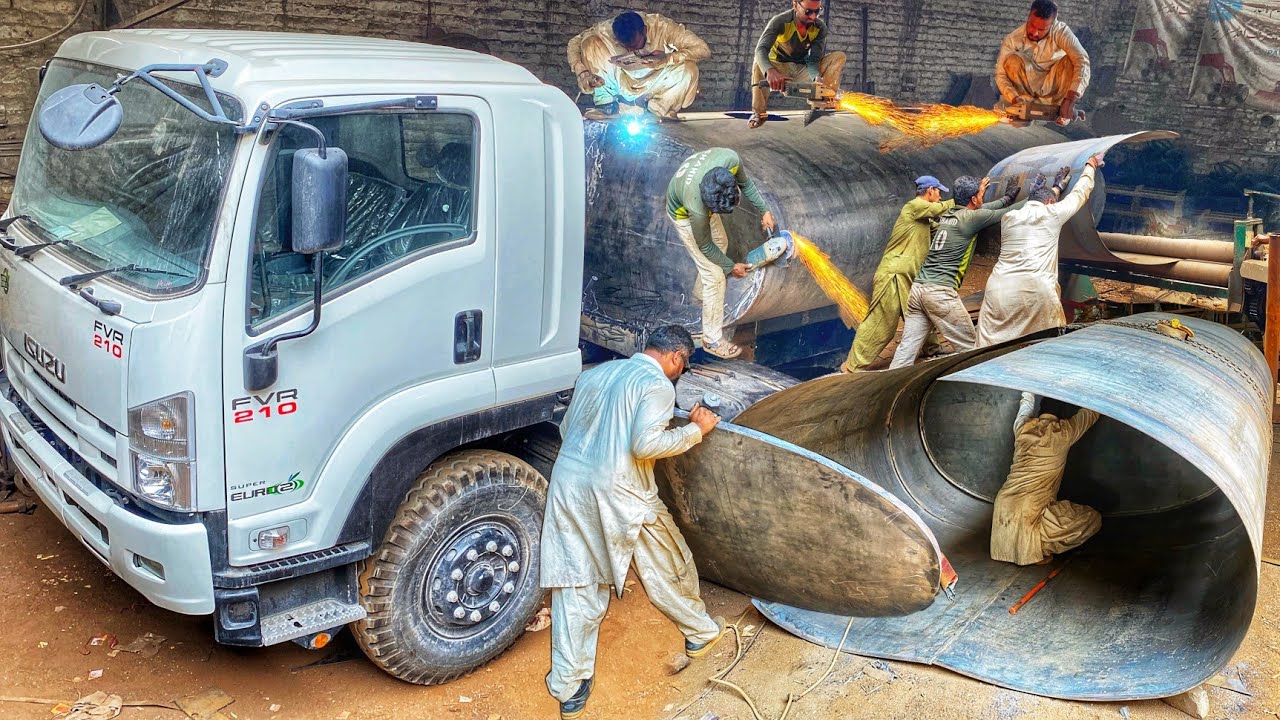 A complete procedure for preparing a water tank on a truck frame in a ...