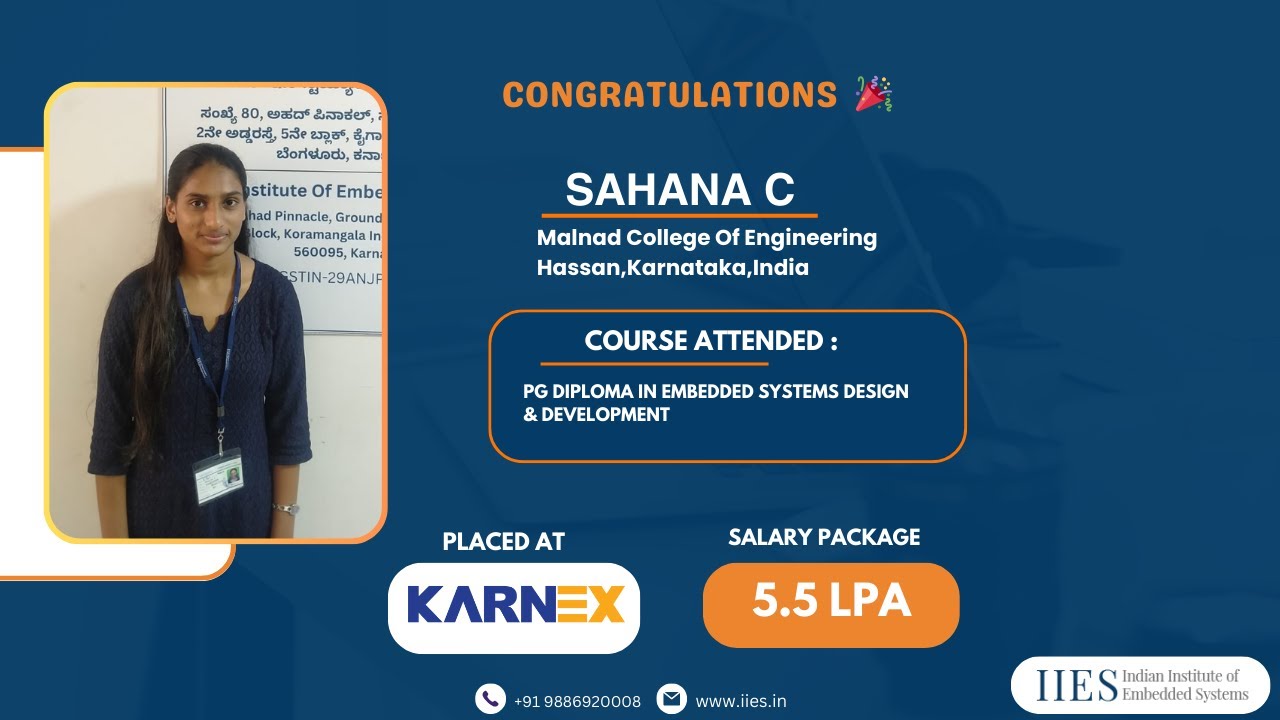 Success Story | Sahana C Placed @Karnex for 5.5 LPA | Best Embedded Course with Placement - IIES ...
