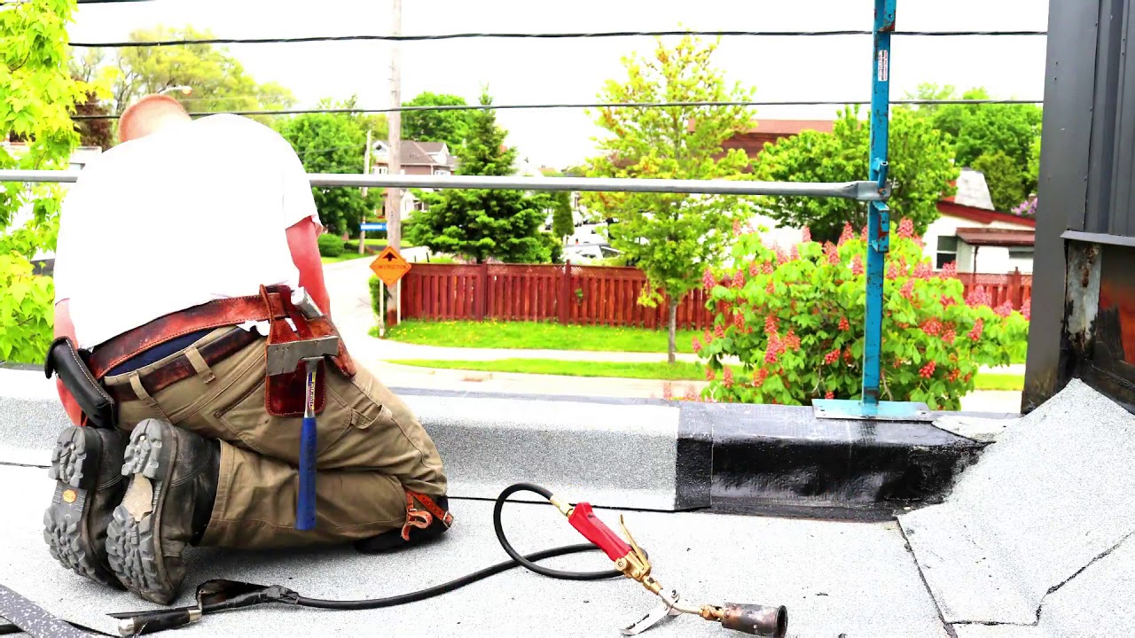 Torching Sopralene Flam 250 Grey Cap Flashings - Toronto Commercial ...