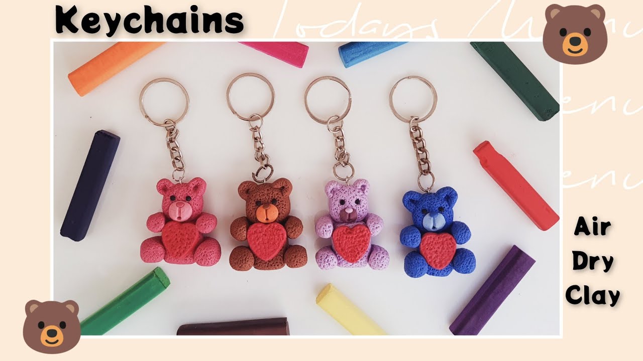 | YR |Cute teddy 🐻Keychains using Polymer air dry clay easy craft ideas ...
