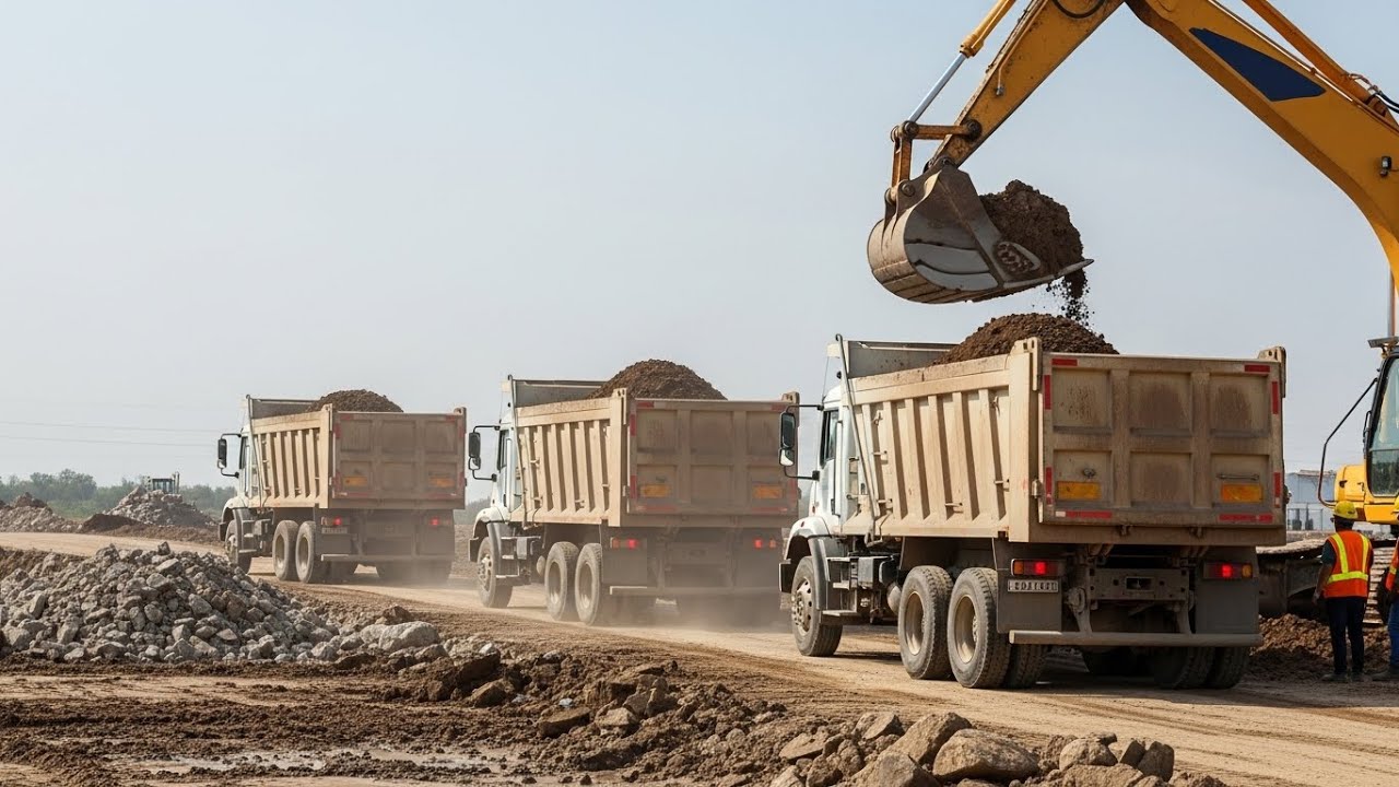 Earthmoving trucks and earthmoving trucks - YouTube