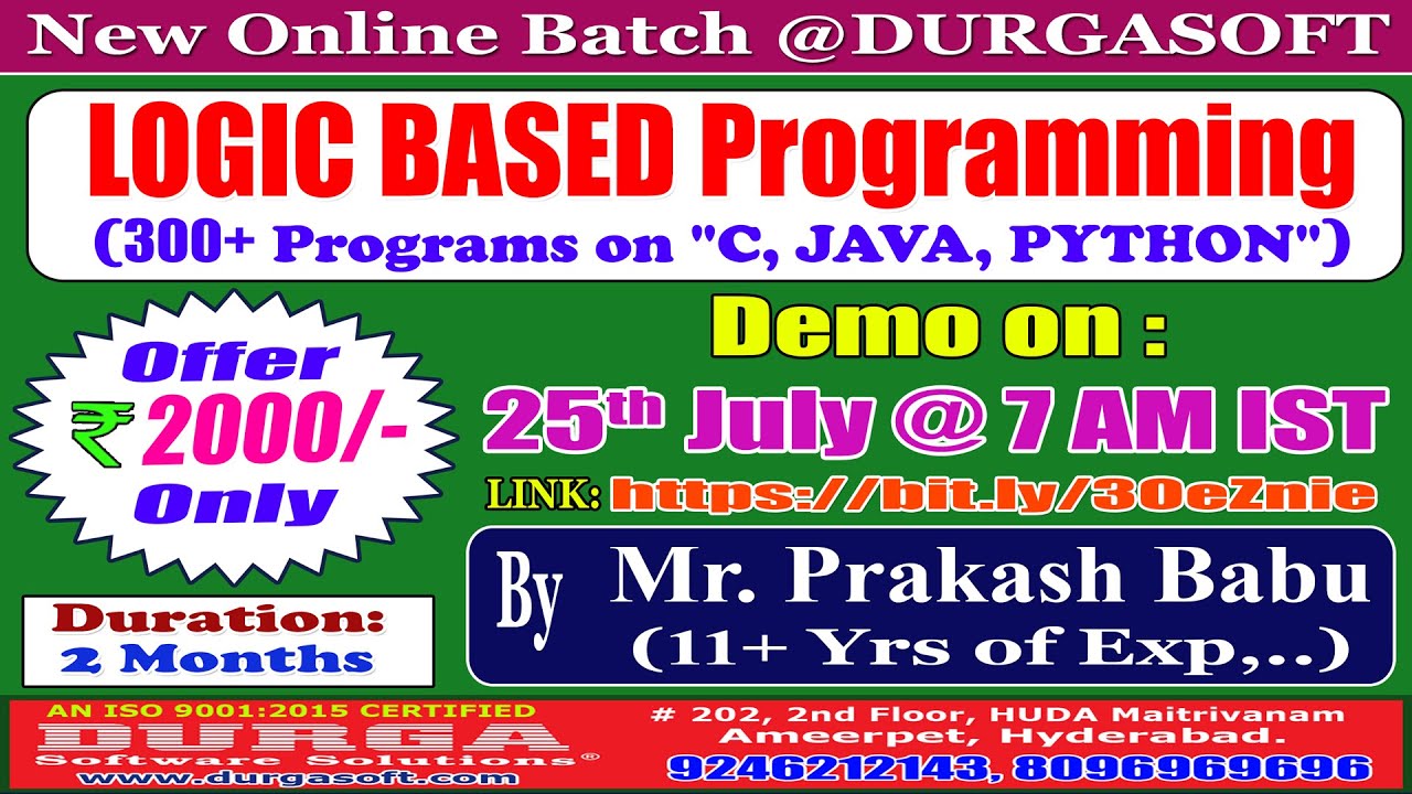 LOGIC BASED Programming Online Training @ DURGASOFT - YouTube
