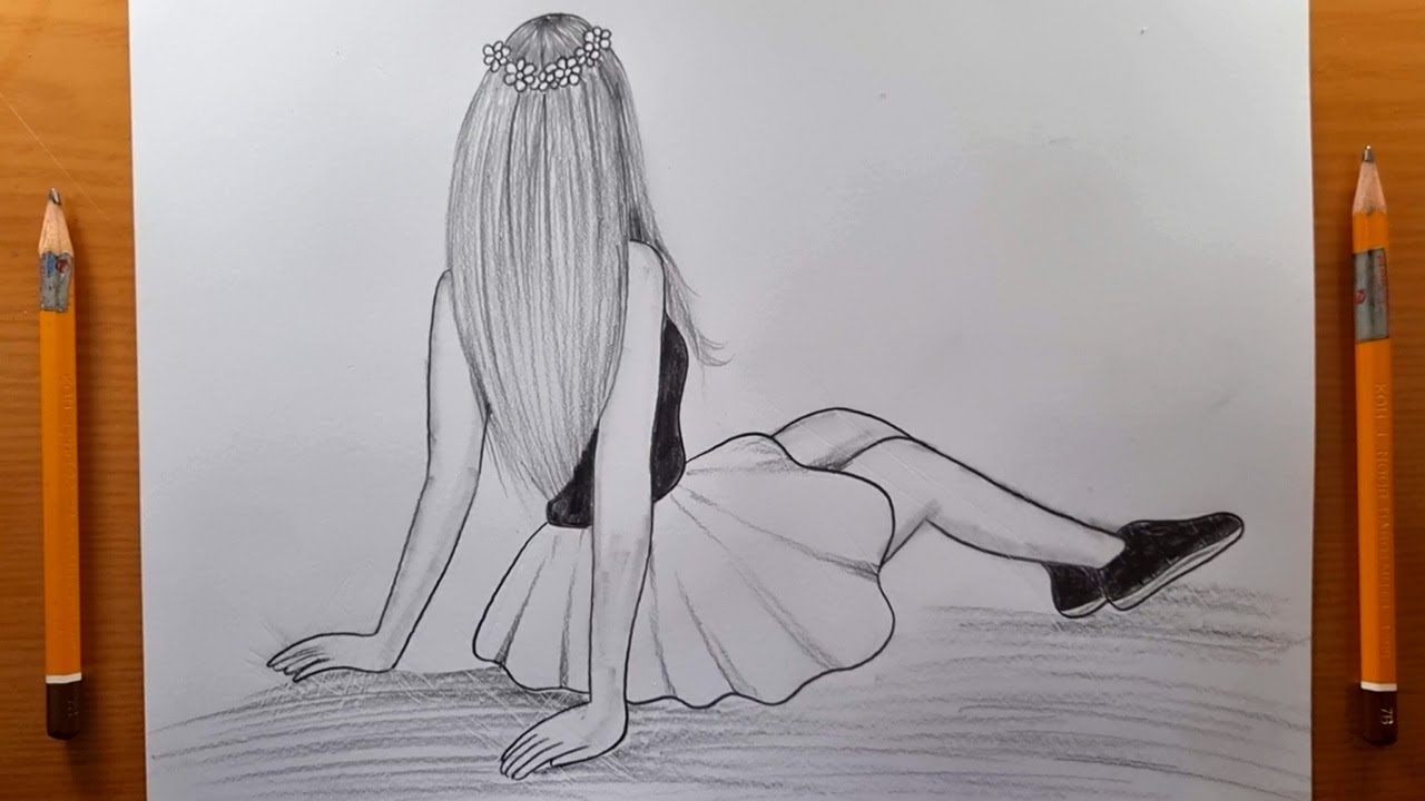 Come disegnare una ragazza Bellissimo da dietro Carino || Schizzo a ...
