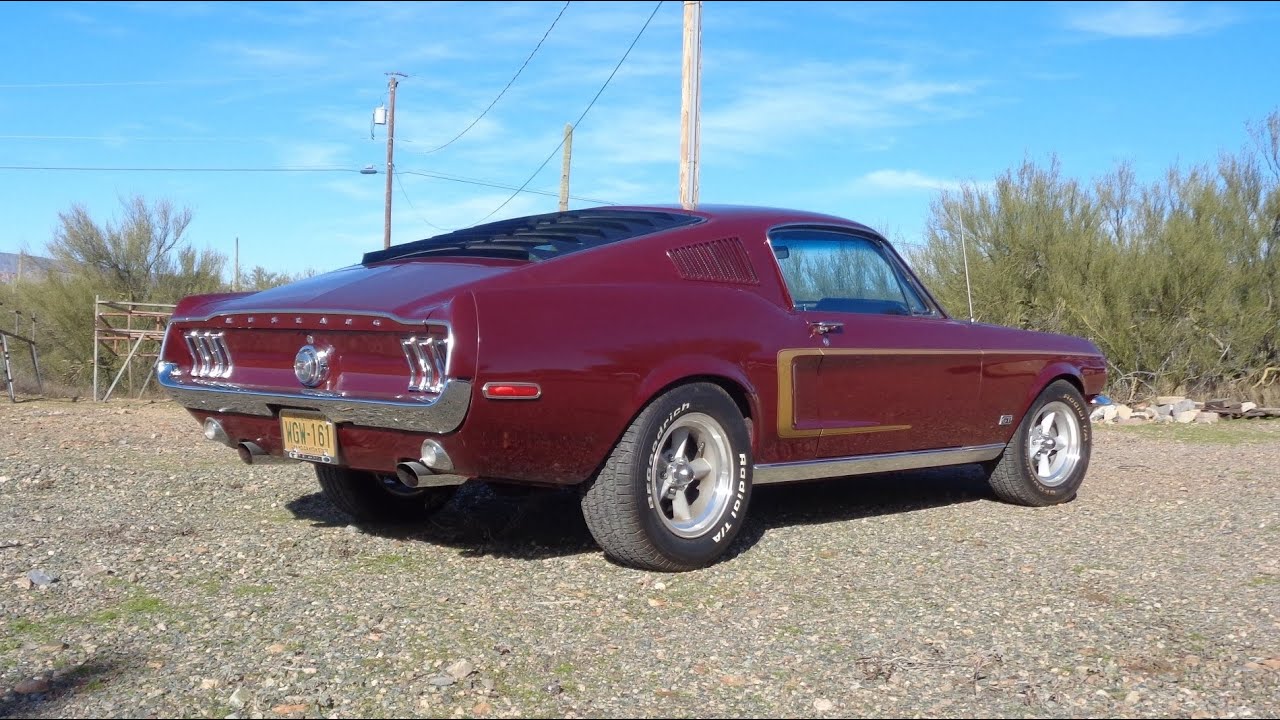 1968 Ford Mustang GT Fastback in Maroon & 428 Cobra Jet Engine Sound My ...