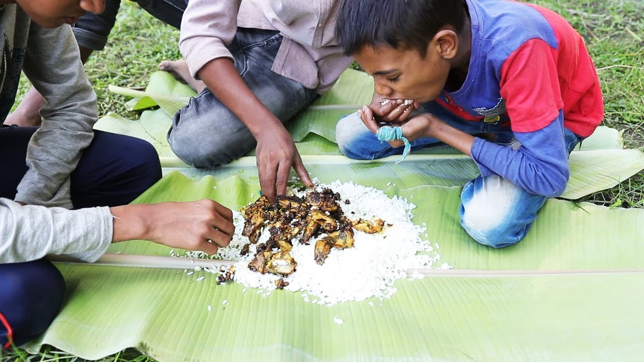Village Boys Eating Fish Curry With Rice | Koi Fish curry cooking by ...