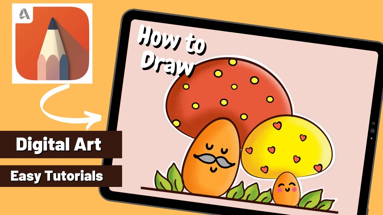 How to draw cute kawaii Mushroom / easy Autodesk sketchbook Tutorial ...