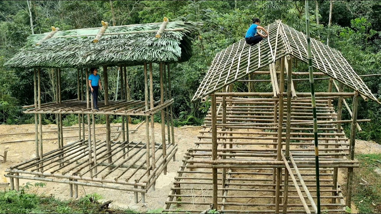 How to roof a 2-storey bamboo house with palm leaves | Lý Thương - YouTube