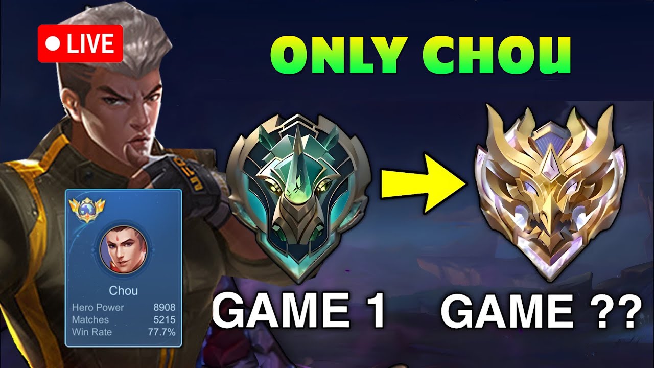 EPIC TO IMMORTAL ONLY CHOU LIVE !! DAY 2 - MLBB - YouTube