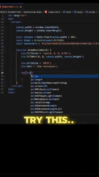 🎉How to Build a Matrix Rain Animation Using HTML, CSS, JAVASCRIPT ️‍🔥#webdesign #shorts - YouTube