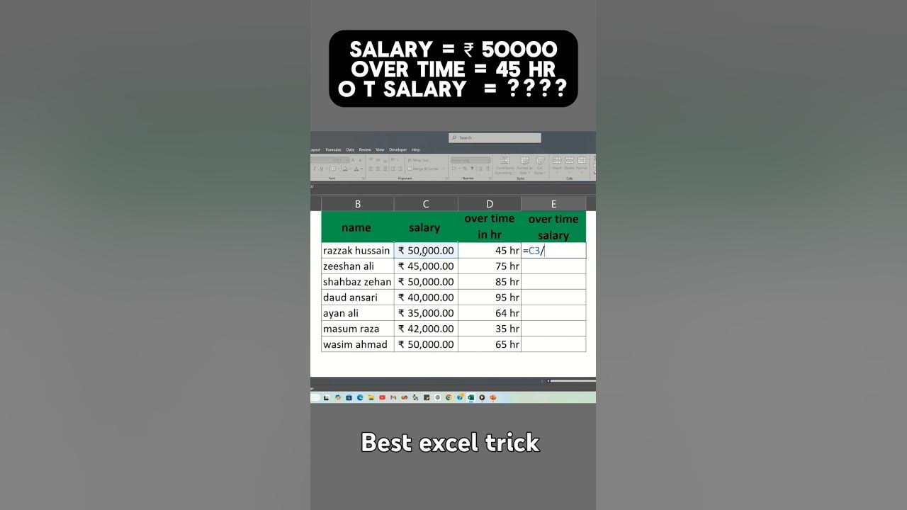 how to calculate over time salary ll over time salary ll best excel trick #excelfunction # ...