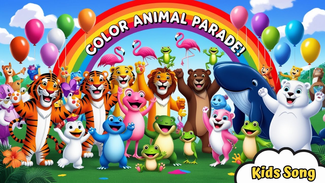 Colourful animals parade l learn animals and colors | nursery rhymes ...