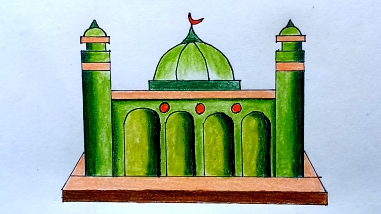 Mosque Drawing ️ Drawing ️ Easy to Draw Masjid || How to draw a Mosque ...