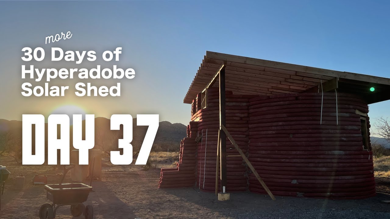 Building Roof on Our Hyperadobe Solar Shed - Earthbag Roof - YouTube