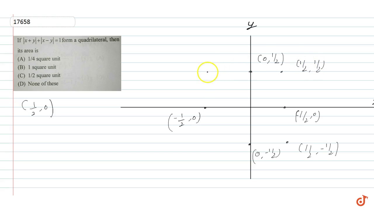 If `|x+ y| + |x- y| form a quadrilateral, then its area is - YouTube