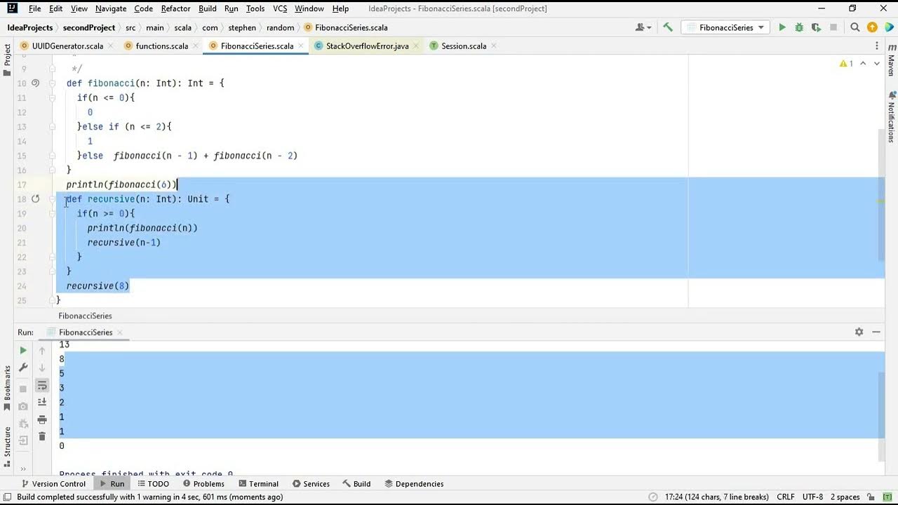 Fibonacci Sequence Explained in Recursive Function: Scala | Recursion | Intellij Idea - YouTube