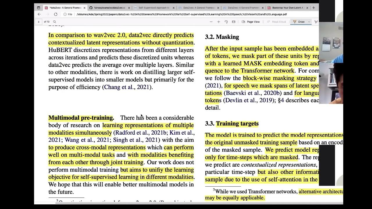 Data2vec: A general framework for self-supervised learning in speech, vision and language - YouTube