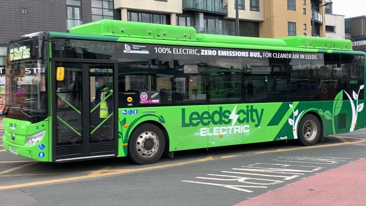 First Leeds Electric Bus 68804 On Staff Bus At Leeds - YouTube