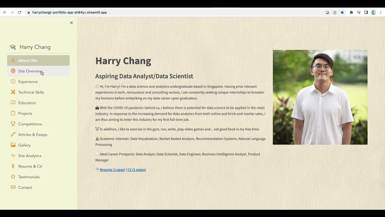 Harry Chang - Streamlit Portfolio Website Demo - YouTube