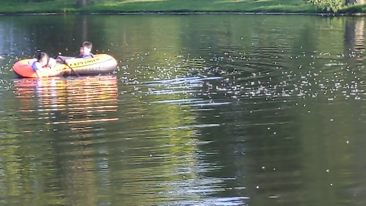 Monique and Kayan row row row a boat by themselves in our lake ...