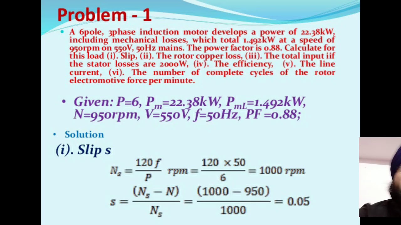 Numerical on three phase induction motor - YouTube