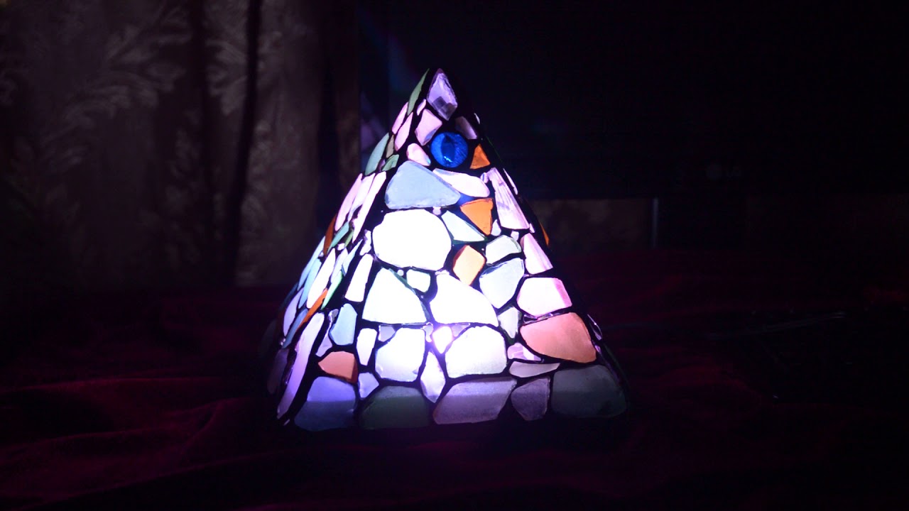 Unique mason pyramid night light sea glass stained glass - YouTube