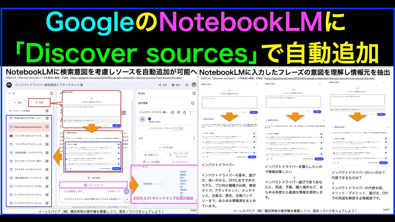 GoogleのNotebookLM｢Discover sources｣検索意図で自動追加 - YouTube