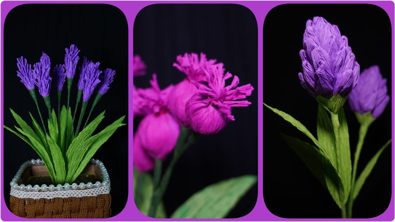 3 Kreasi Bunga dari Kertas Krep || Three Beautiful Flowers from Crepe ...